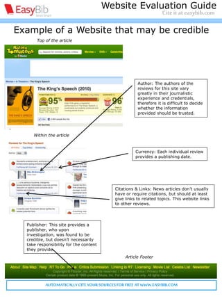 EasyBib: Website Evaluation Guide | PPTX