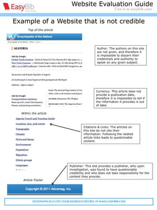 EasyBib: Website Evaluation Guide | PPTX
