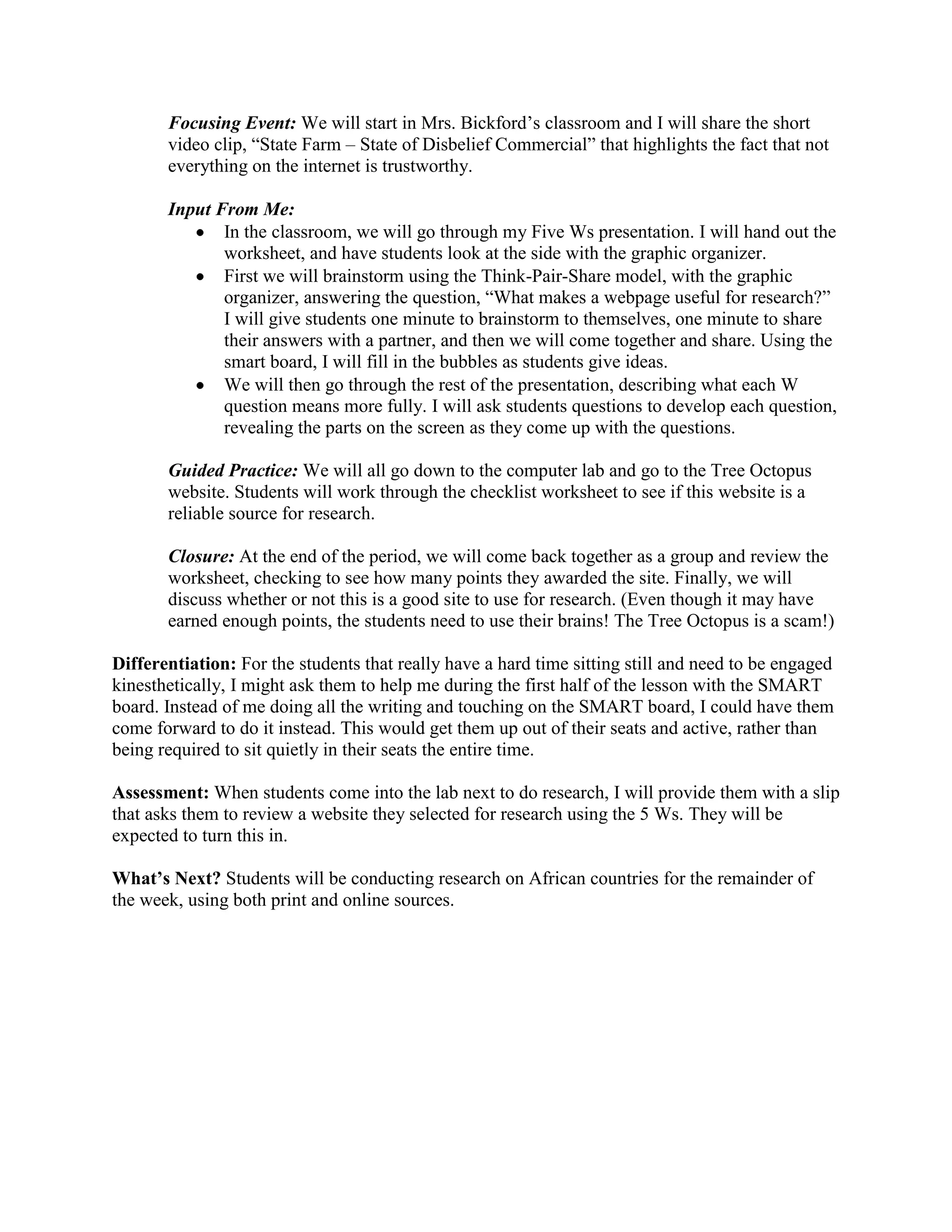 Website Evaluation Lesson | DOCX