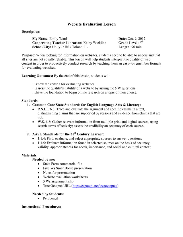 Website Evaluation Lesson | DOCX