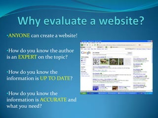 Website Evaluation Lesson | PPTX