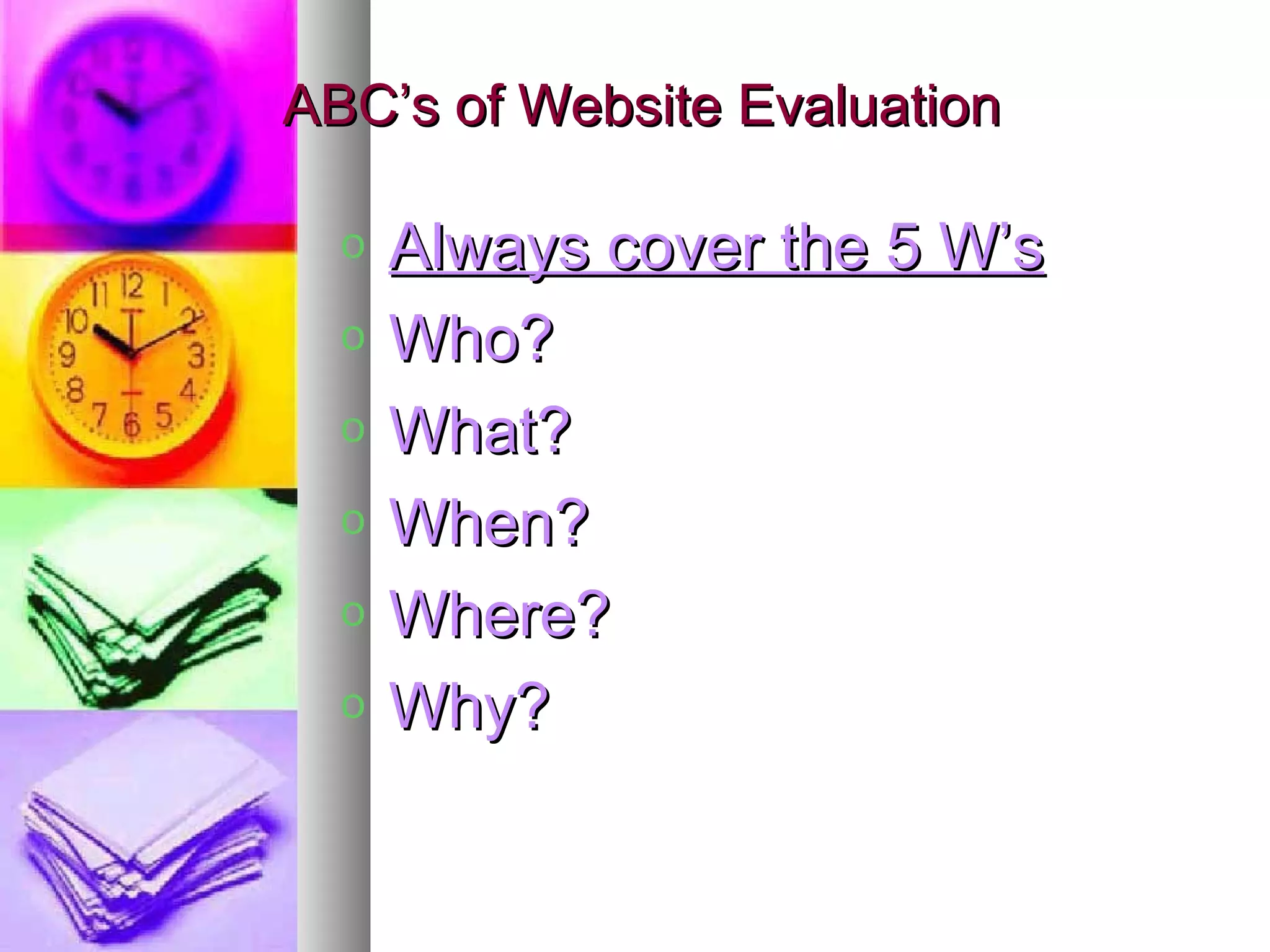 Website evaluation methods power point 2 | PPT