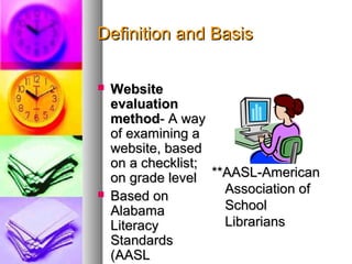Website evaluation methods power point 2 | PPT