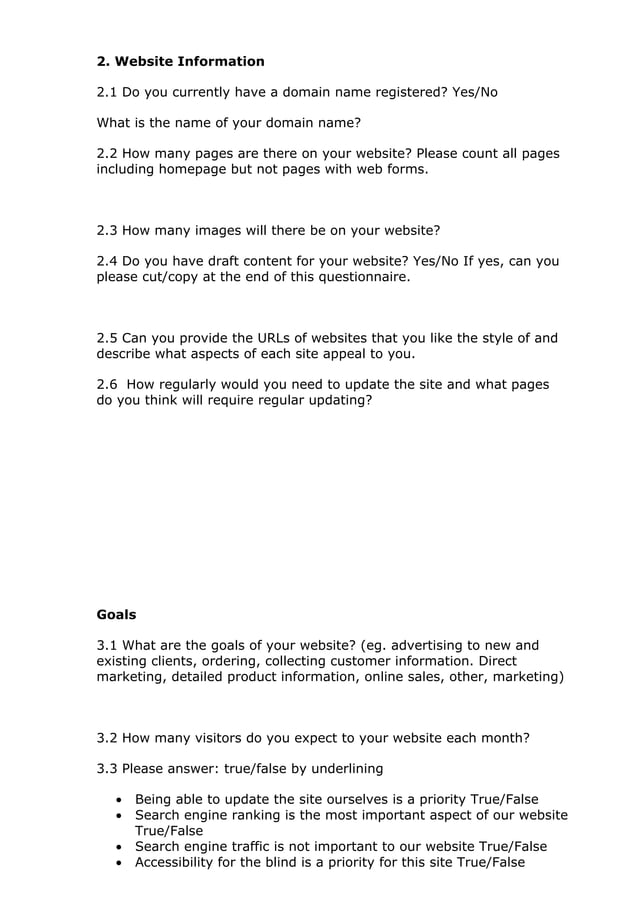 Website questionnaire | PDF