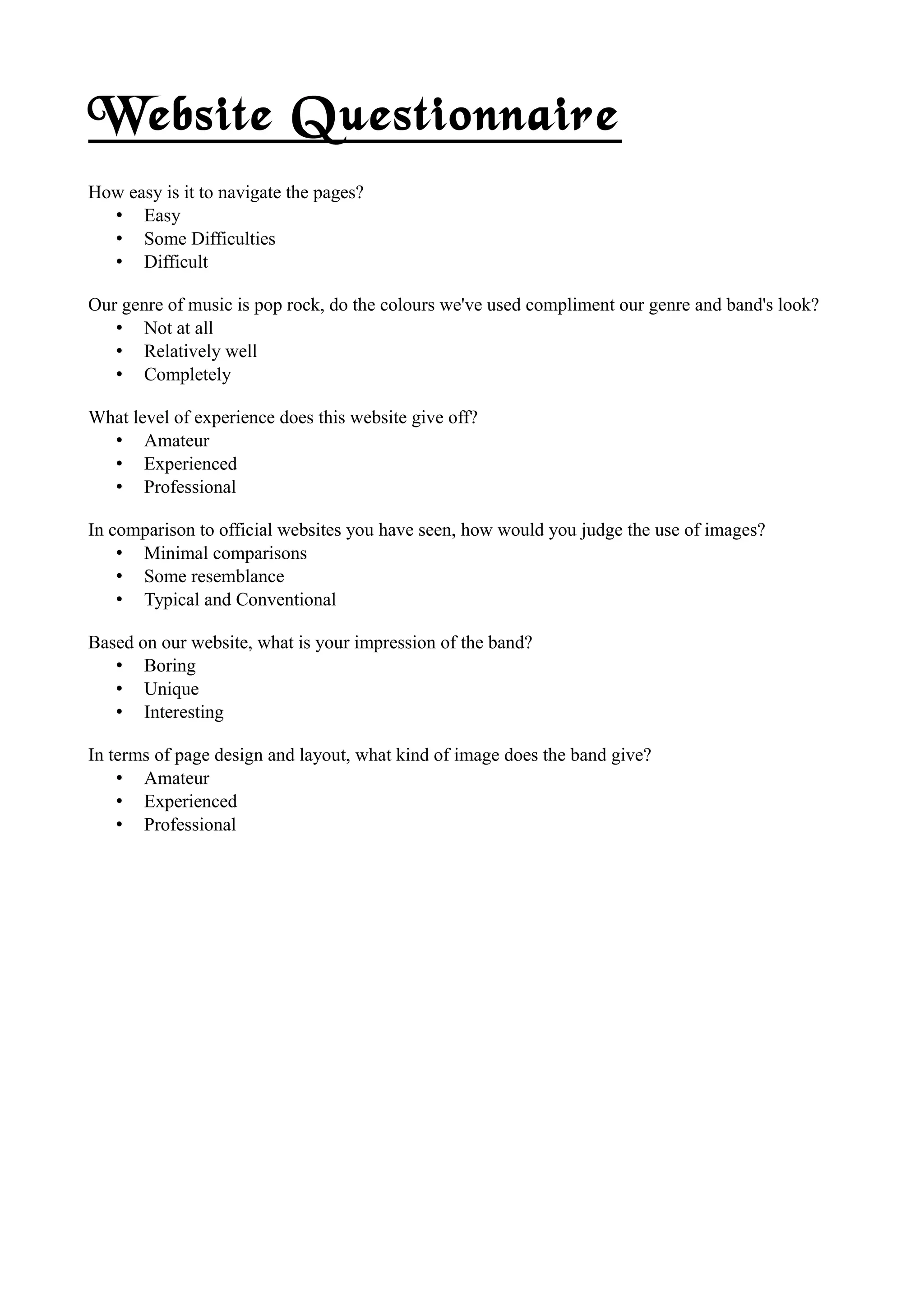 Website questionnaire | ODT