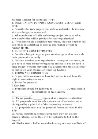 Website Request for Proposals (RFP)1. DESCRIPTION, PURPOSE AND O.docx