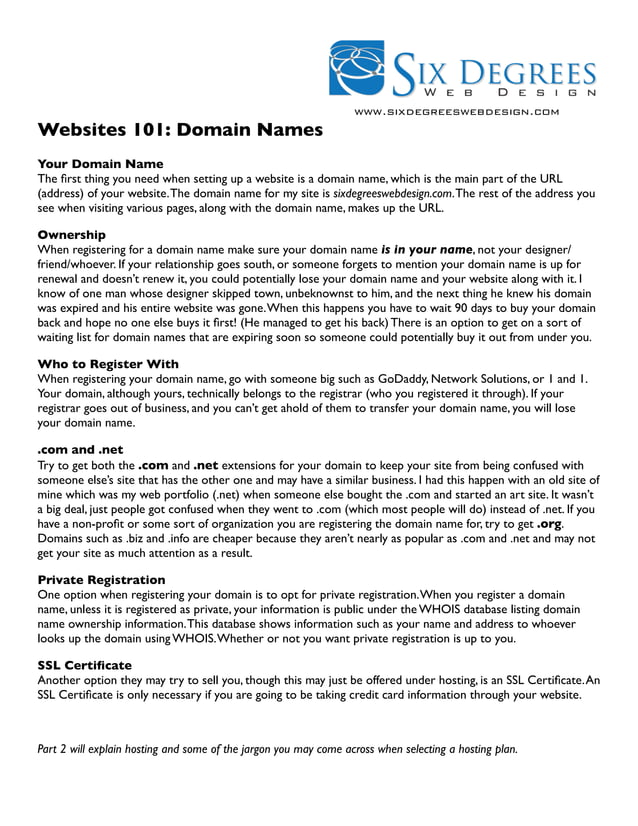 Websites 101 Domain Names Pdf