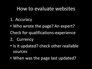 Websites evaluation and use in class | PPTX | Education
