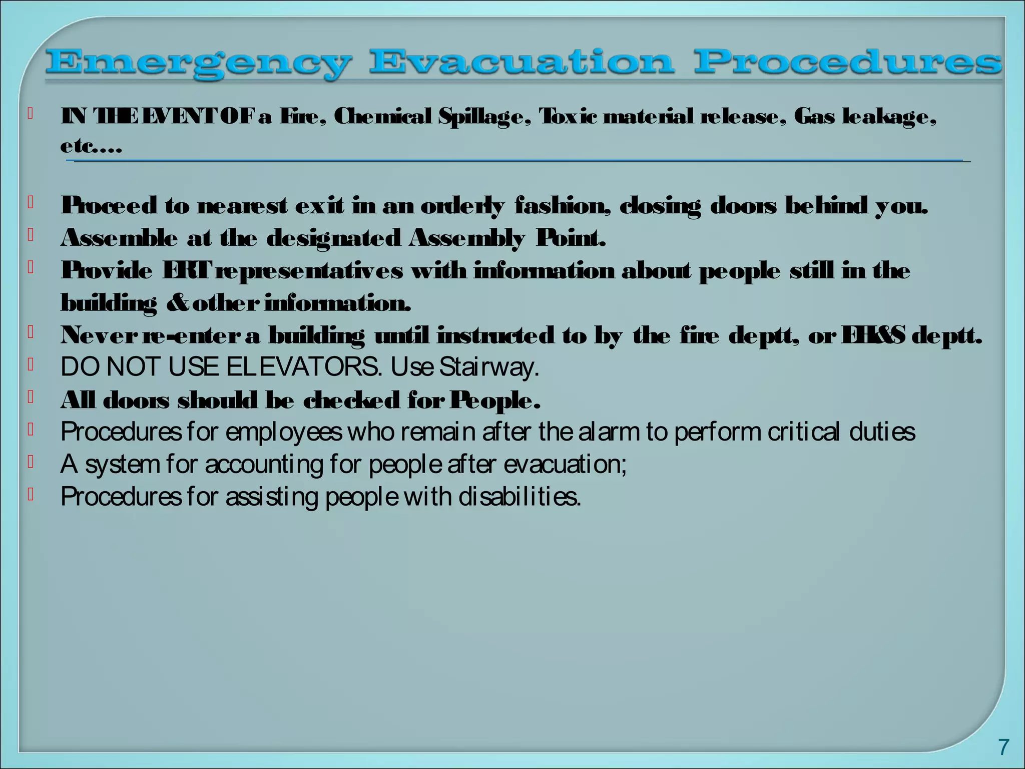 Emergency evacaution & exit route awareness training ppt by Bablu Kumar ...