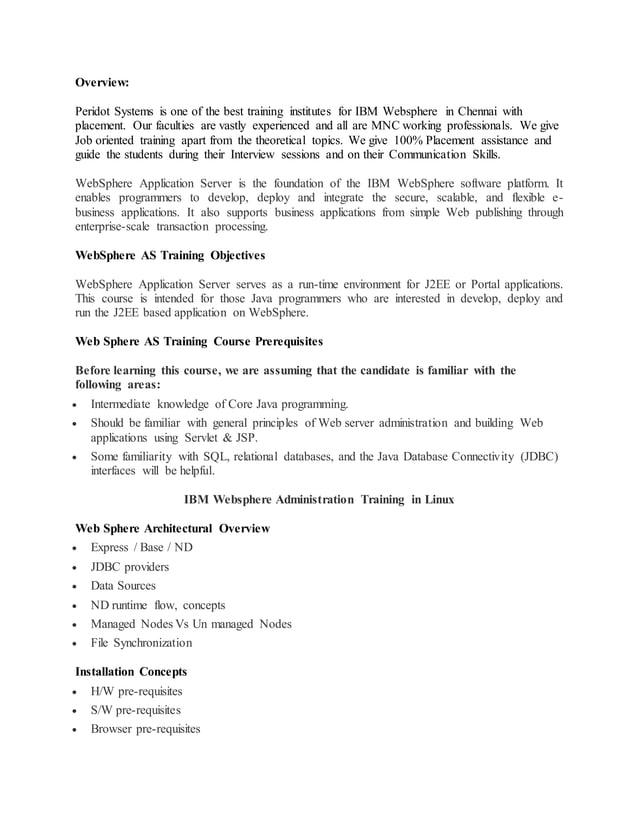 Websphere Certification in Chennai | DOCX