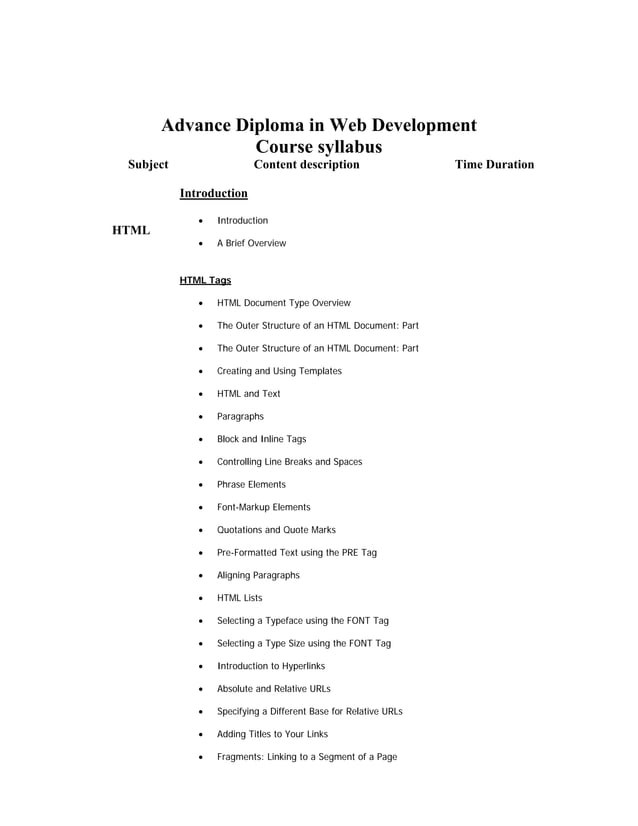 Web Development syllabus | PDF | Web Design and HTML | Internet