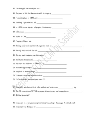 Web technologies quiz questions - unit1,2 | DOC