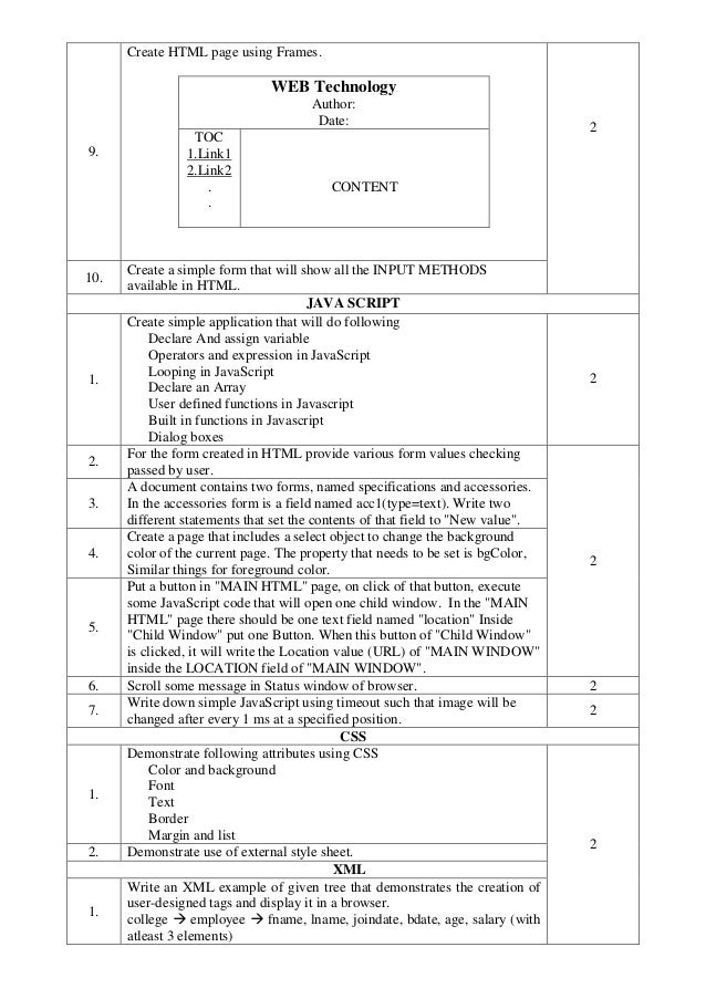 Web Technology Practical List