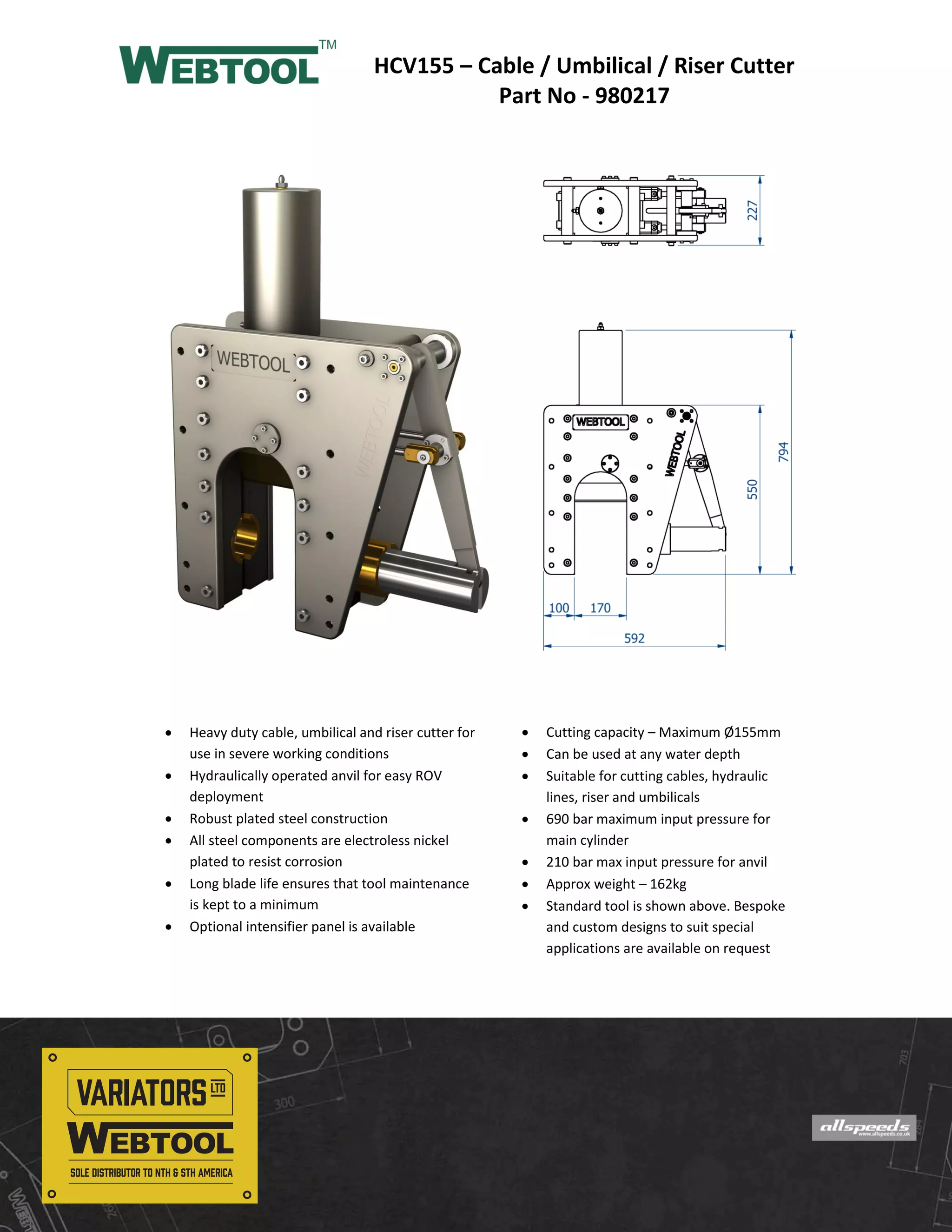 Webtool HCV155 Cable Umbilical and Riser Cutter - Data Sheet | PDF