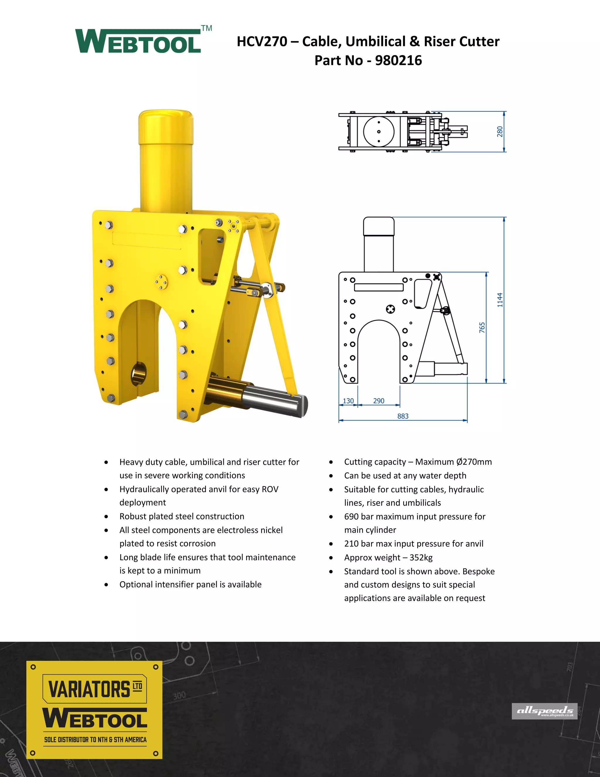 Webtool HCV270 Cable Umbilical and Riser Cutter - Data Sheet | PDF