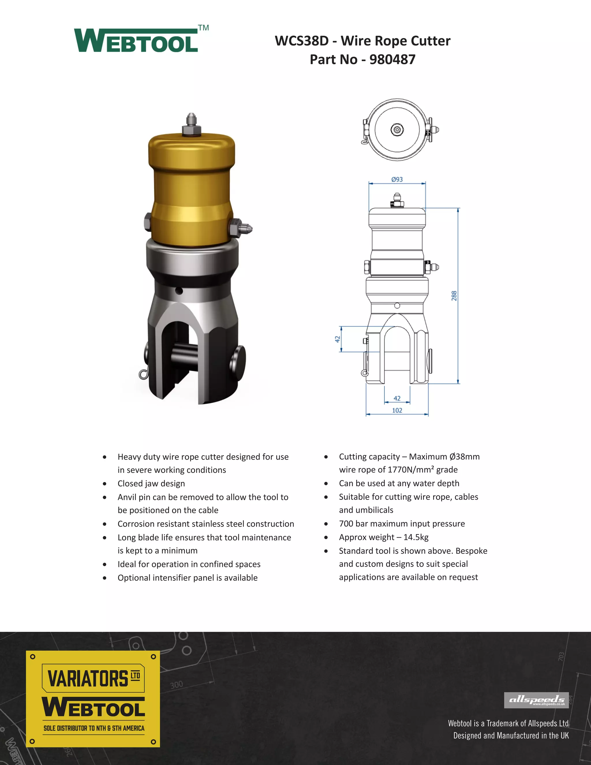 Webtools WCS38D Wire Rope Cutters up to 38mm - Data Sheet | PDF