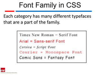Web topic 17 font family in css | PPTX | Web Design and HTML | Internet