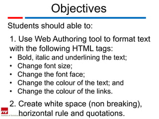 Web topic 3 html format tags | PPTX