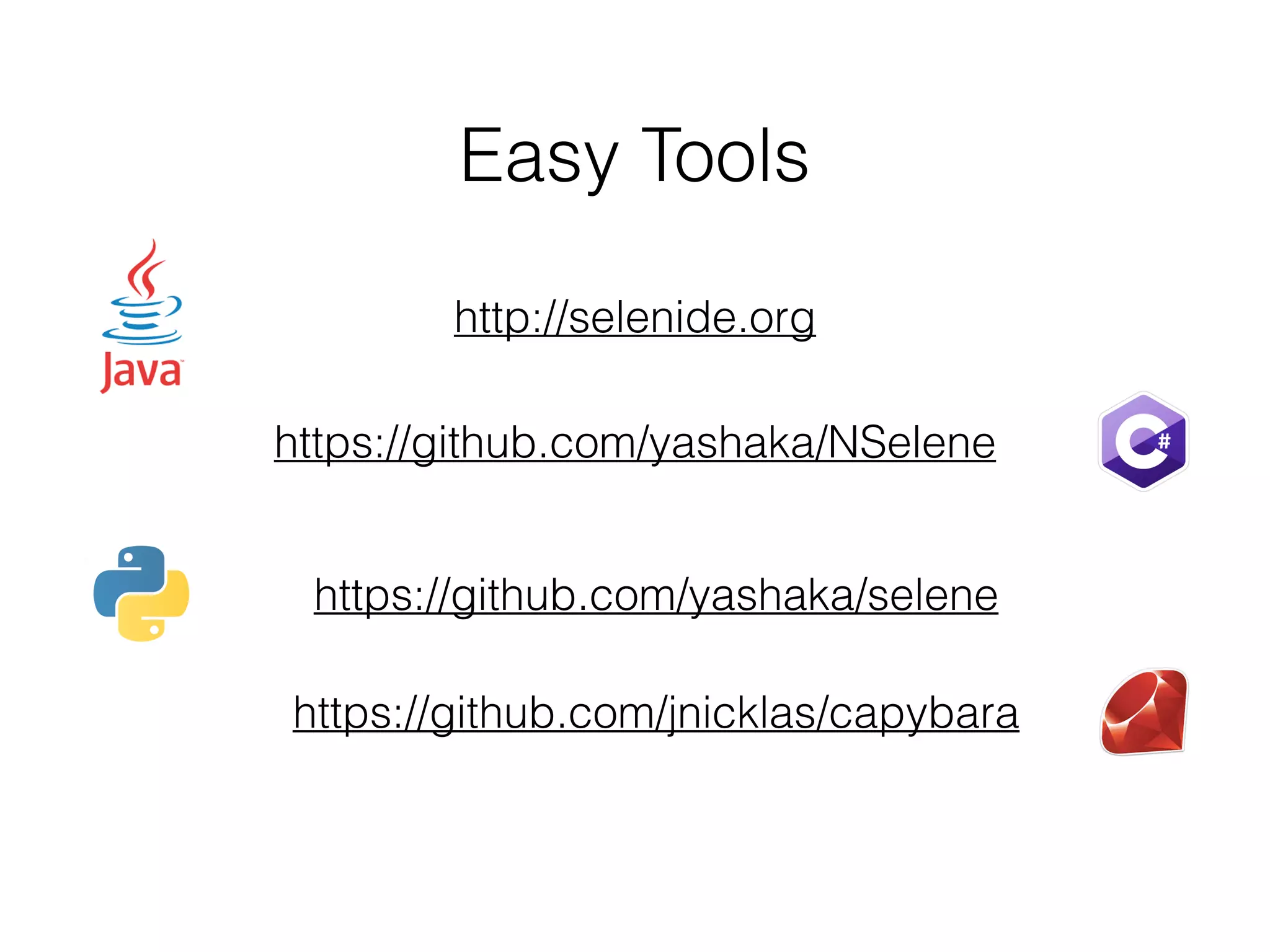 Web ui tests examples with selenide, nselene, selene & capybara | PPT Web ui tests examples with selenide, nselene, selene & capybara | PPT