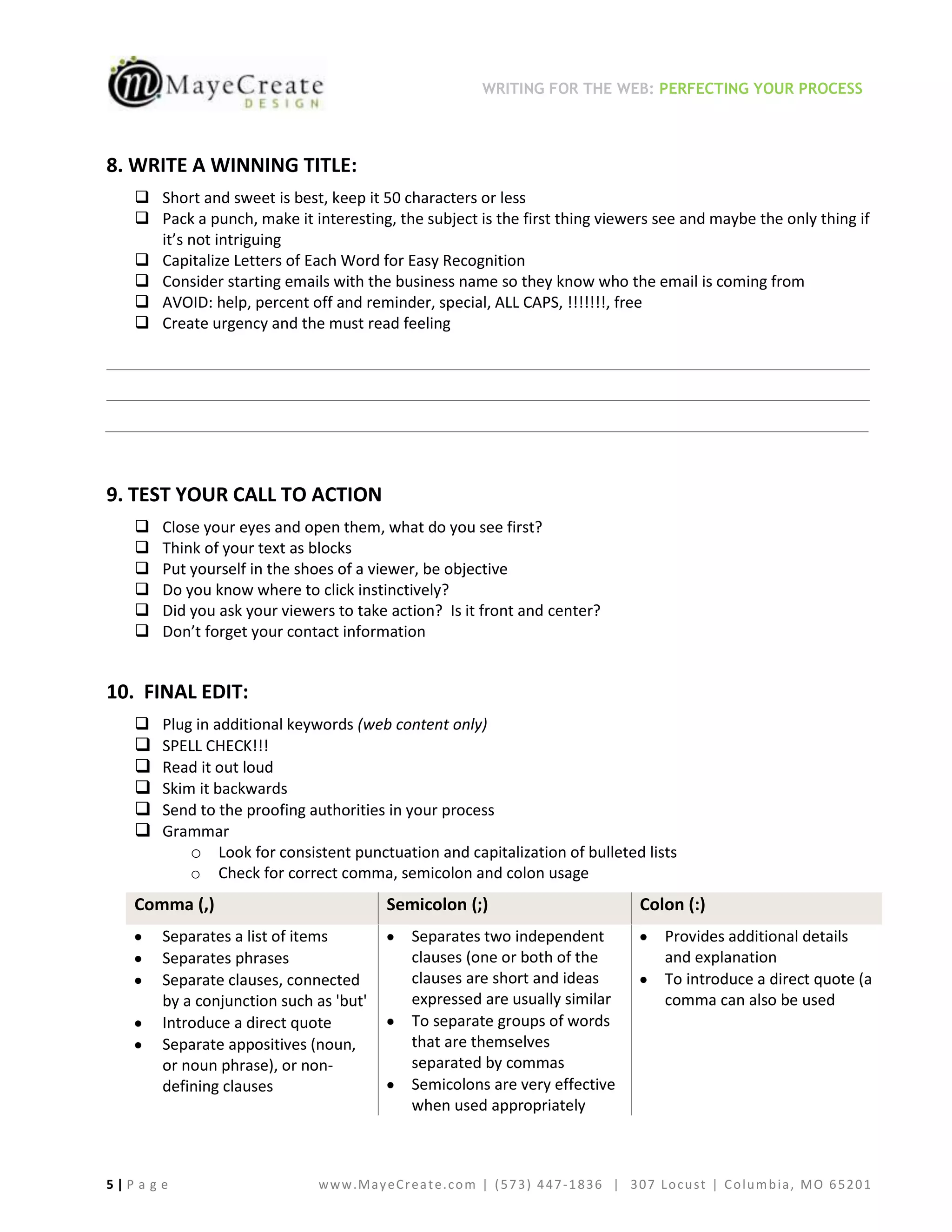 Writing for the Web Handout