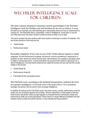 Wechsler Intelligence Scale For Children