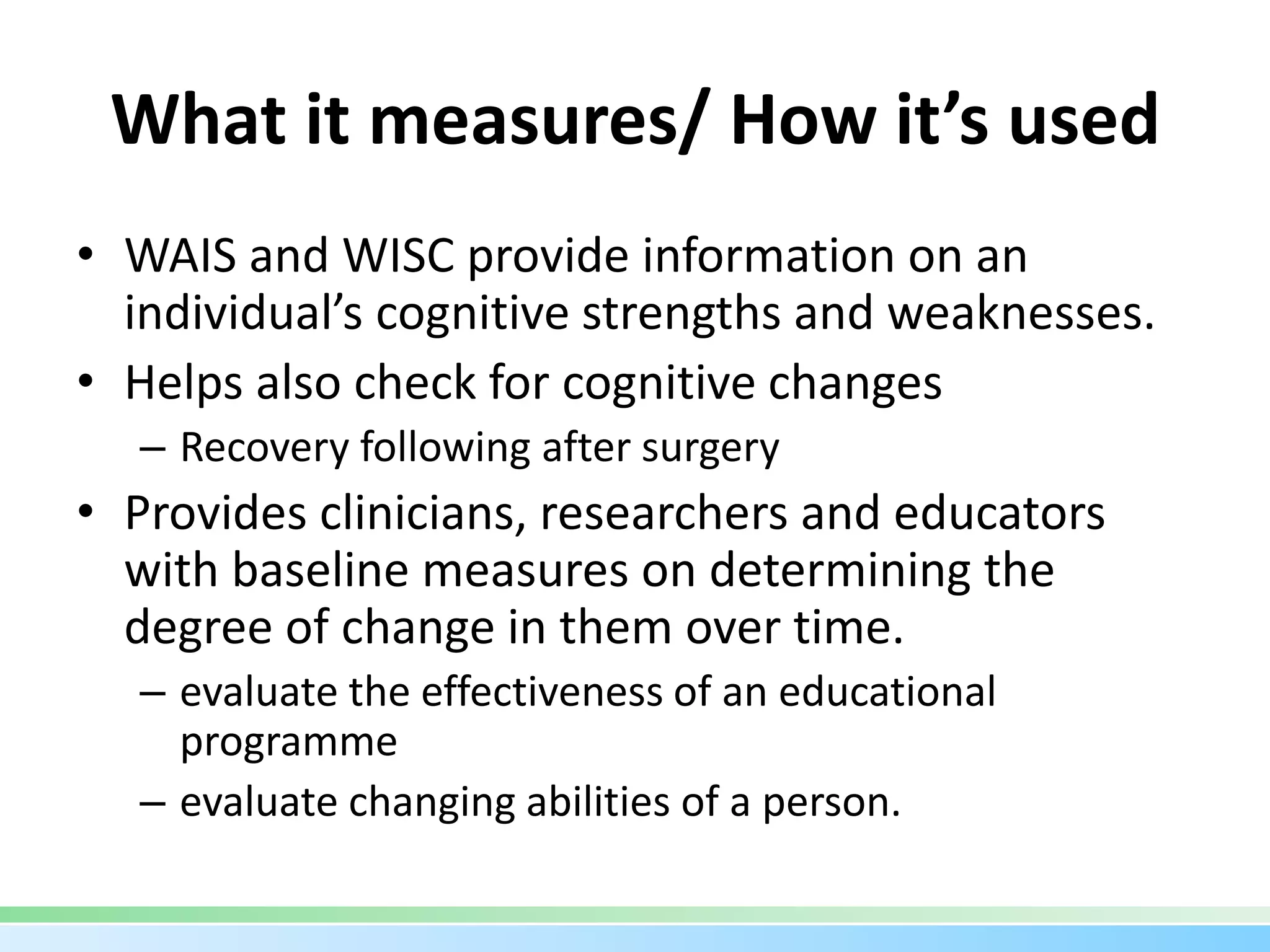 Wechsler Intelligence and Memory Scales | PPTX