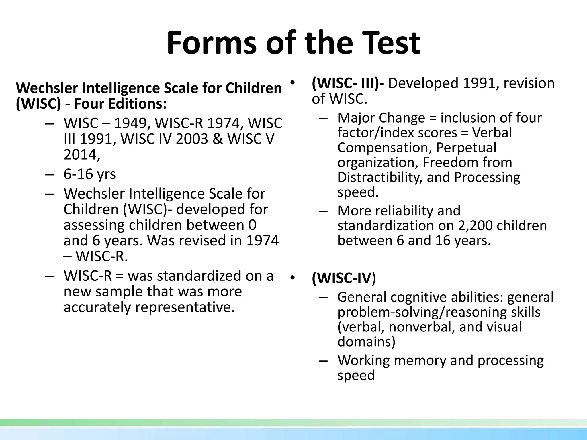 Wechsler Intelligence and Memory Scales | PPTX