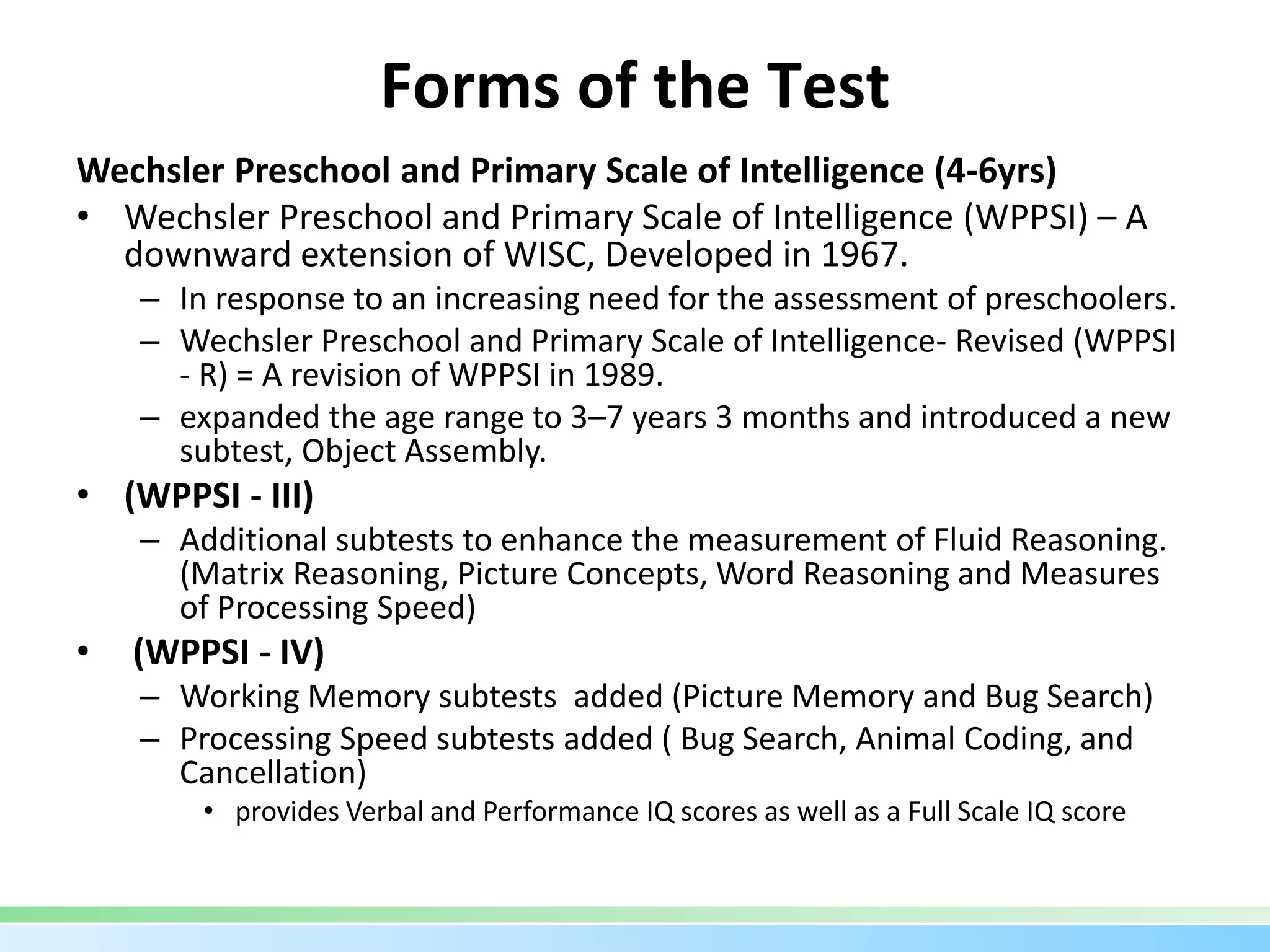 Wechsler Intelligence and Memory Scales | PPTX