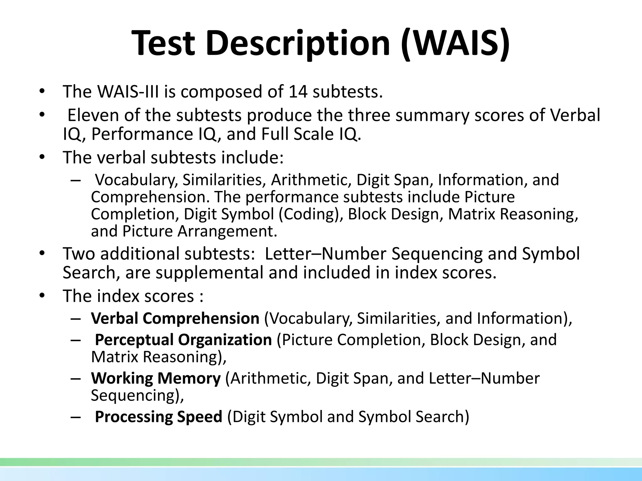 Wechsler Intelligence and Memory Scales | PPTX