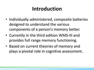 Wechsler Intelligence and Memory Scales | PPTX