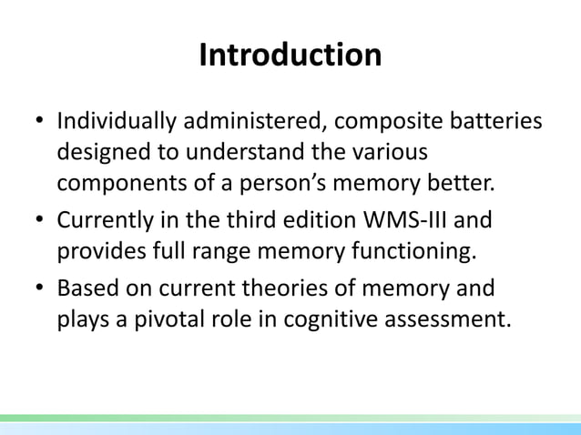 Wechsler Intelligence and Memory Scales | PPTX
