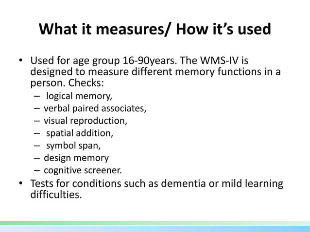 Wechsler Intelligence and Memory Scales | PPT