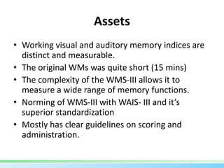 Wechsler Intelligence and Memory Scales | PPTX