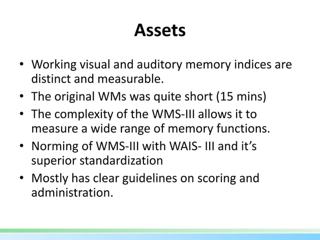 Wechsler Intelligence and Memory Scales | PPTX