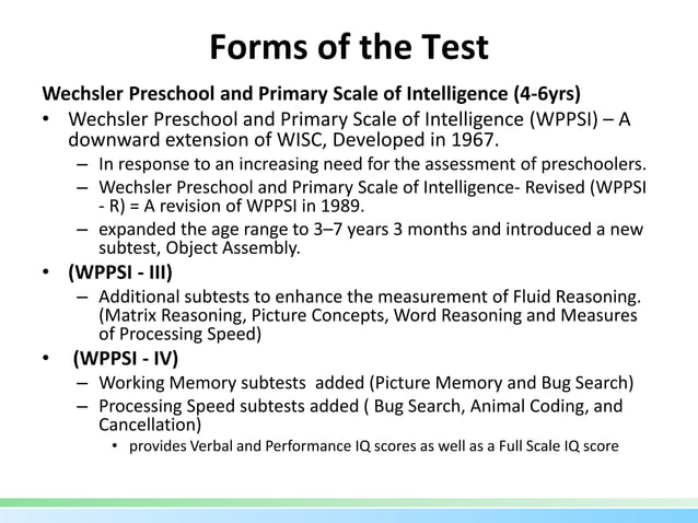 Wechsler Intelligence and Memory Scales | PPT