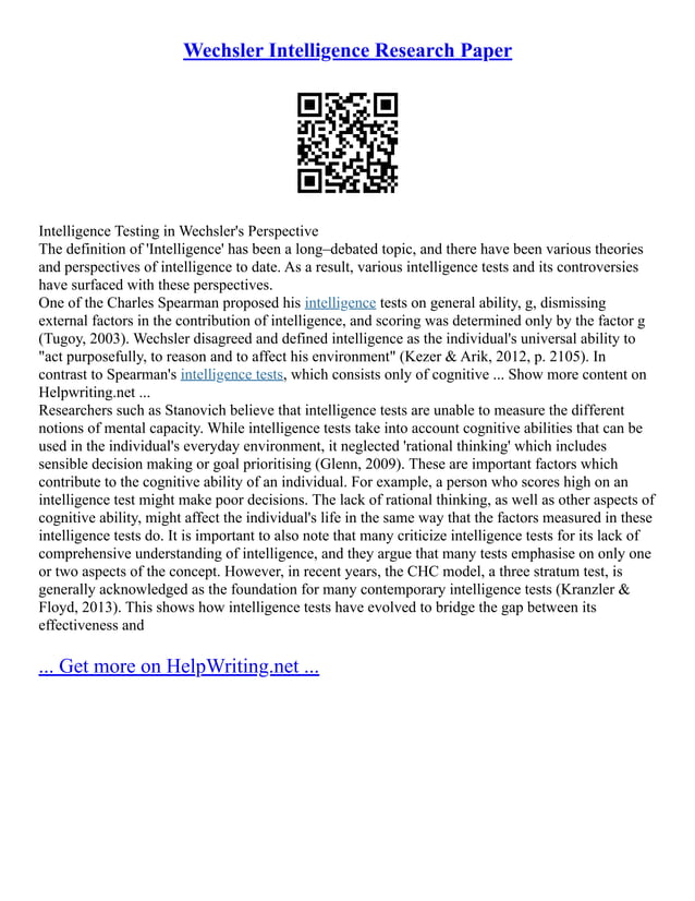 Wechsler Intelligence Research Paper | PDF
