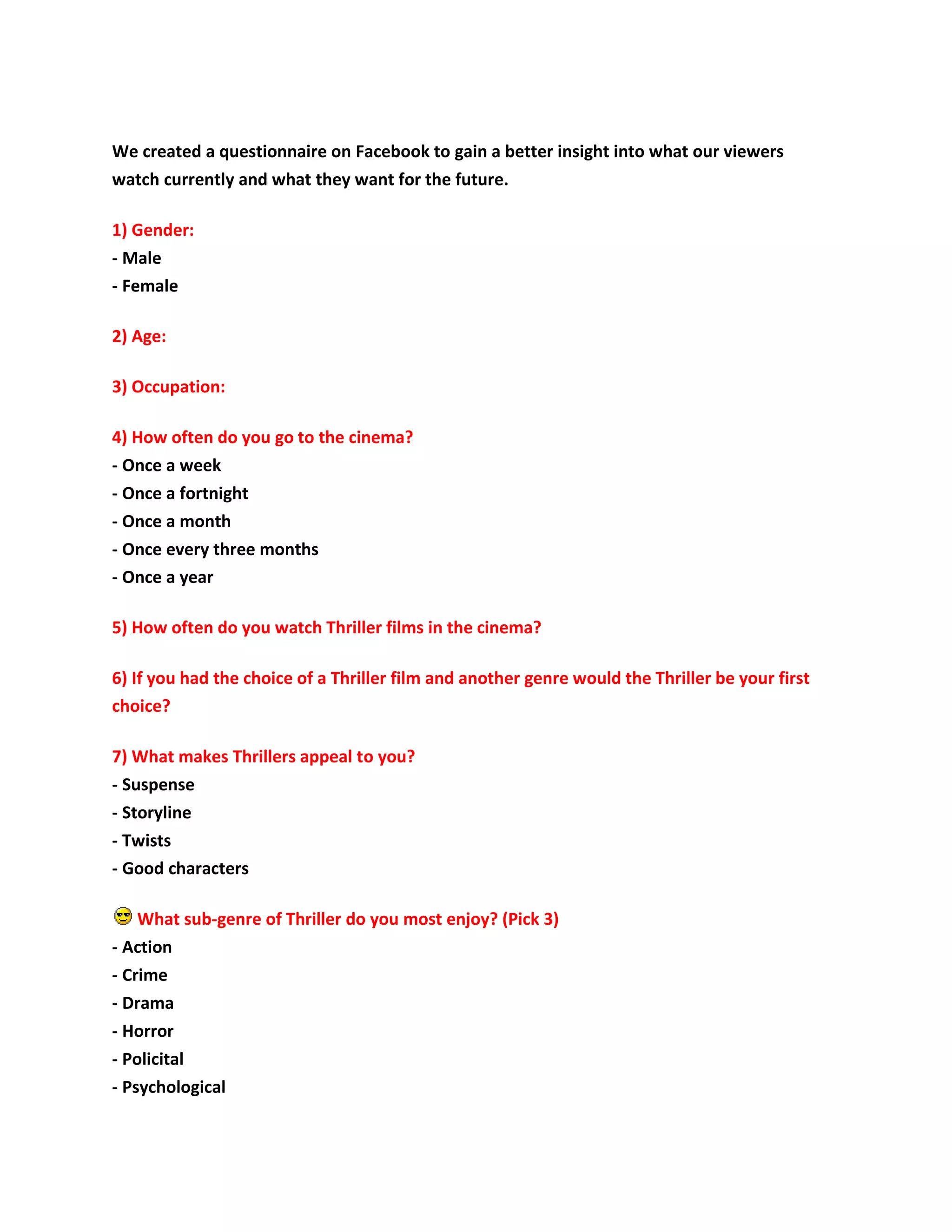 Questionnaire : Thriller | DOCX