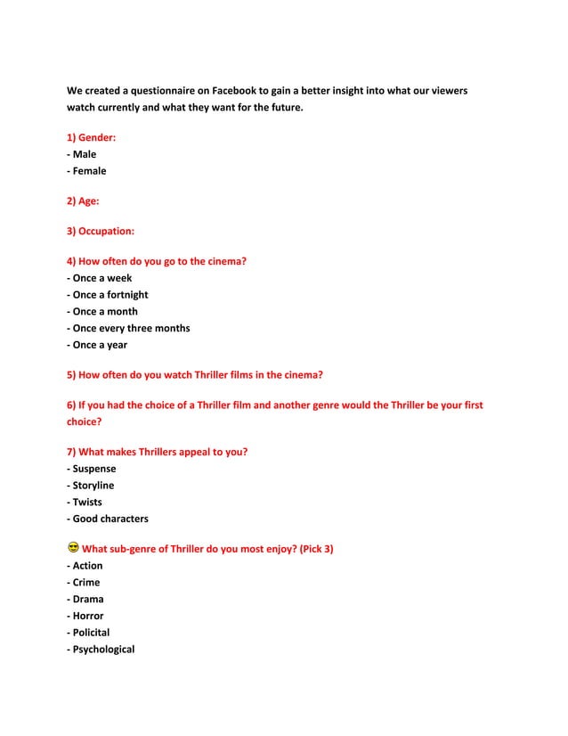 Questionnaire : Thriller | DOCX