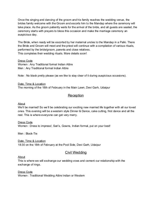 Wedding information events dress code