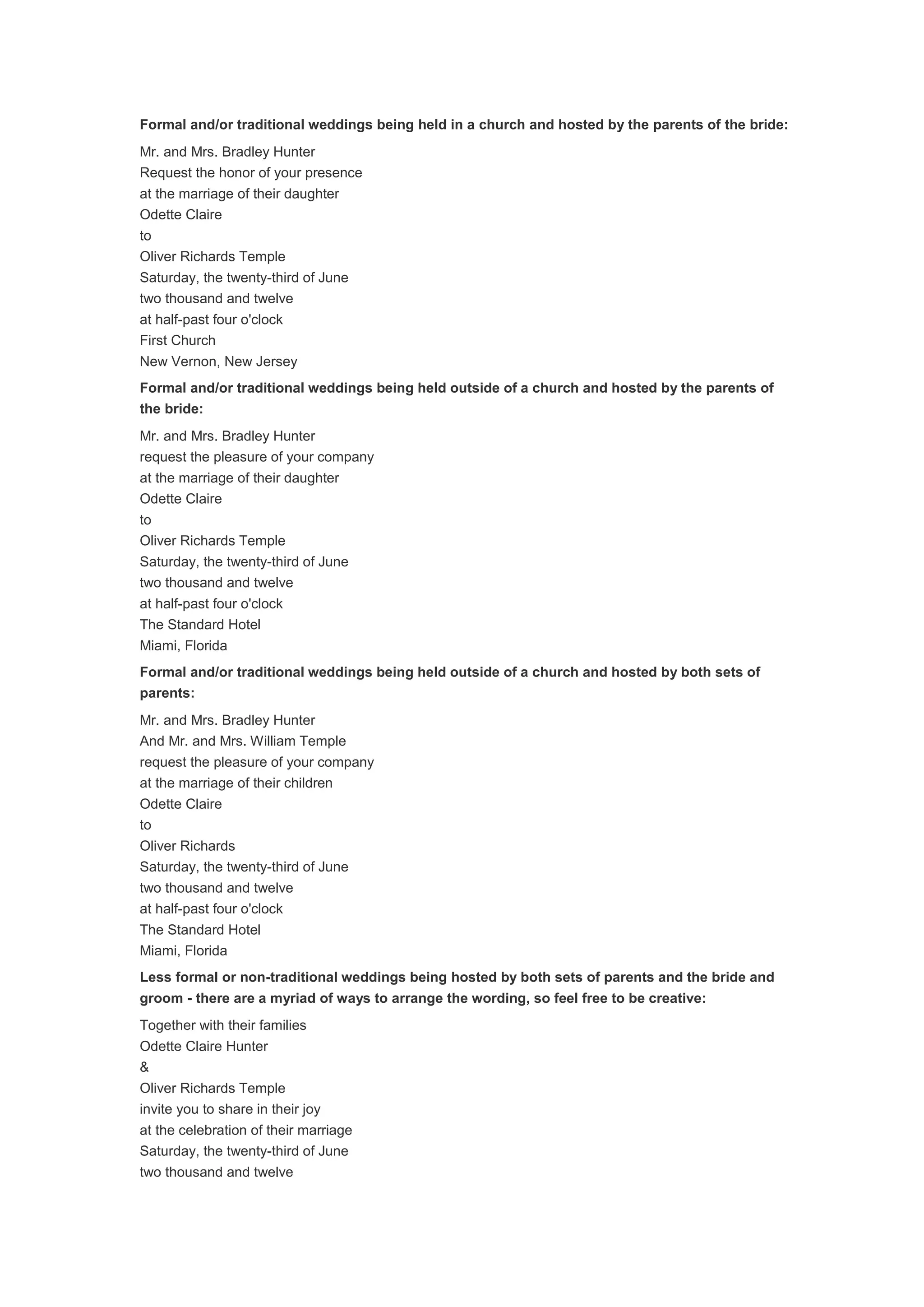 Wedding invitation wording | DOCX