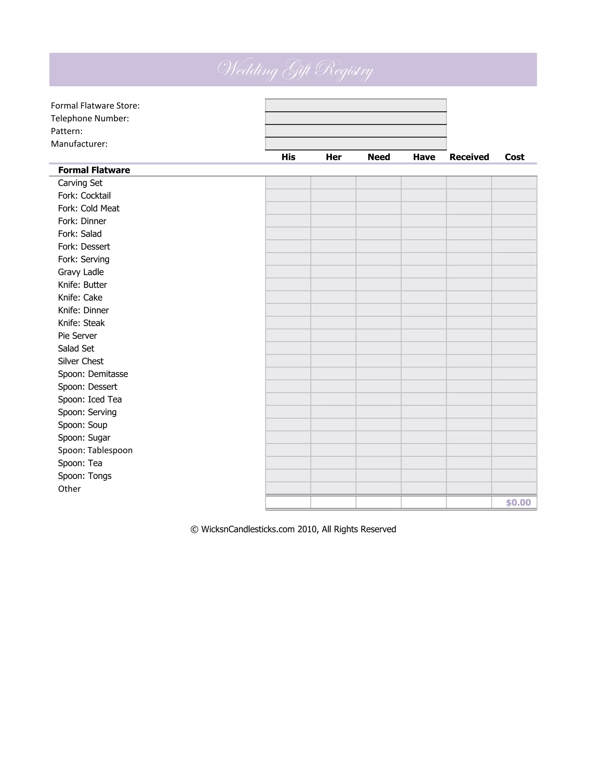 Wedding Gift Registry Checklist | PDF