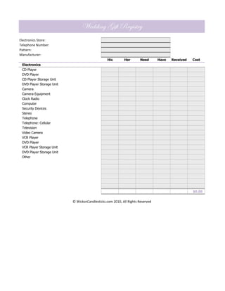 Wedding Gift Registry Checklist | PDF