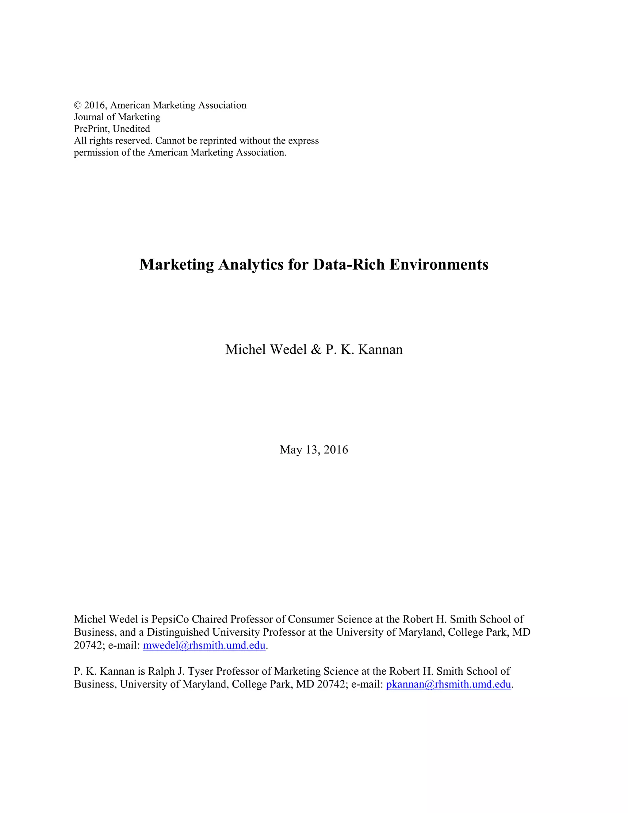 Marketing Analytics for Data-Rich Environments | PDF