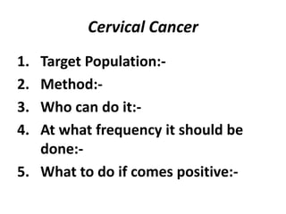 Breast Cancer, Cervical cancer, and Oral Cancer Screening according to ...