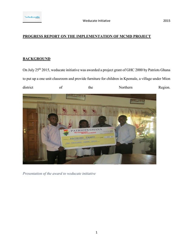 Weducate initiative mcmd project implementation progress report 2015 | PDF