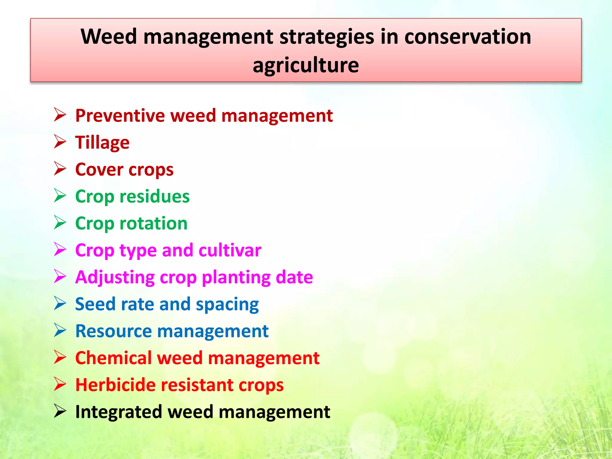 Weed management in conservation agricultural systems | PPTX