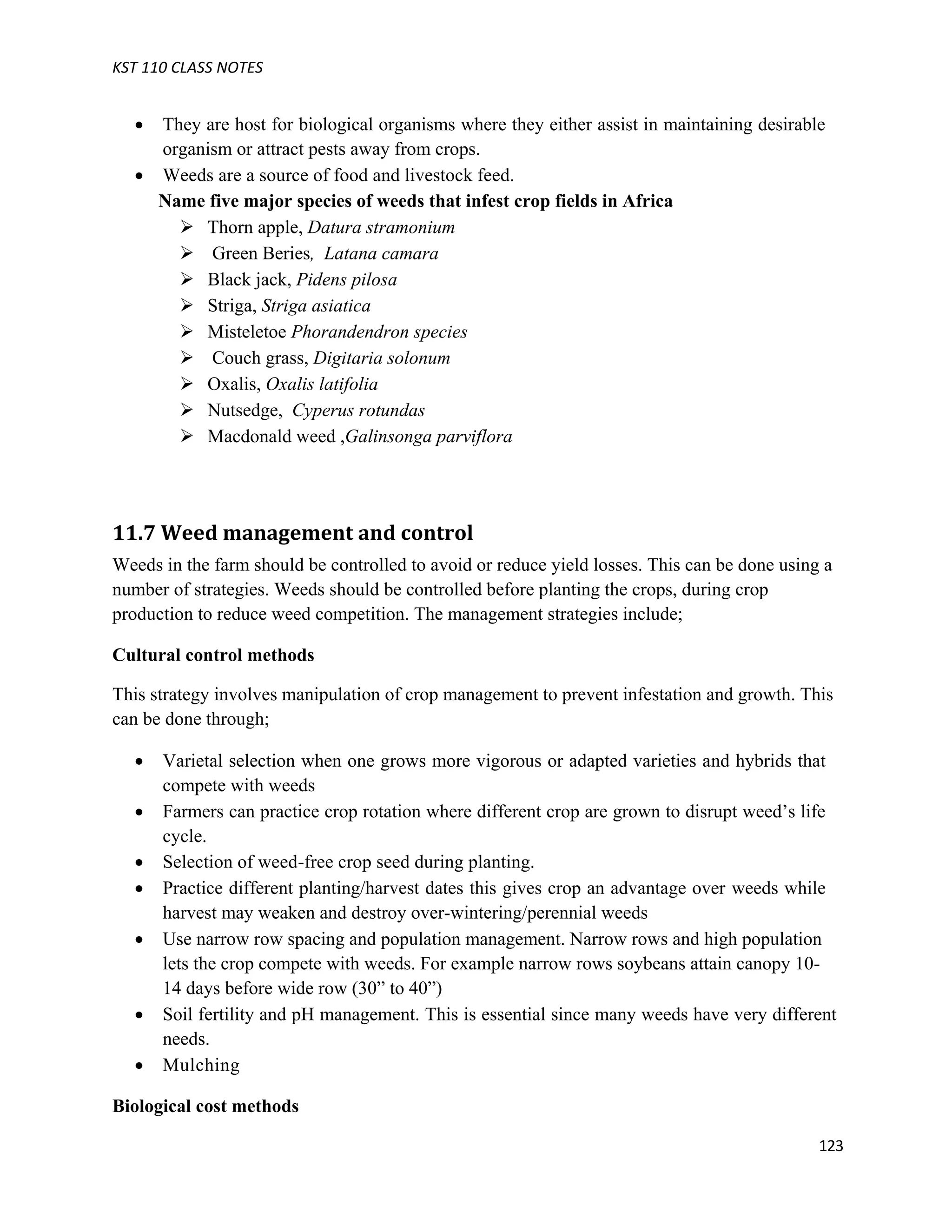 Weeds and weed management notes for crop protection | PDF
