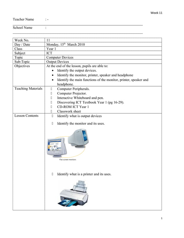 Week 11-output devices | DOC | Computer Peripherals | Computing