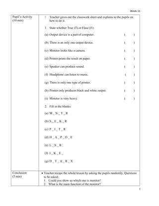 Week 11-output devices | DOC | Computer Peripherals | Computing