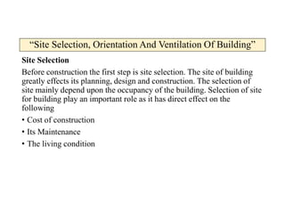 Site Selection, Orientation and Ventilation Of Building | PDF